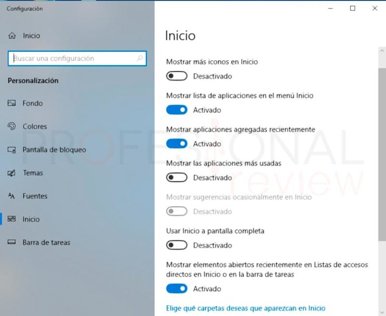 Como personalizar menú inicio en Windows 10