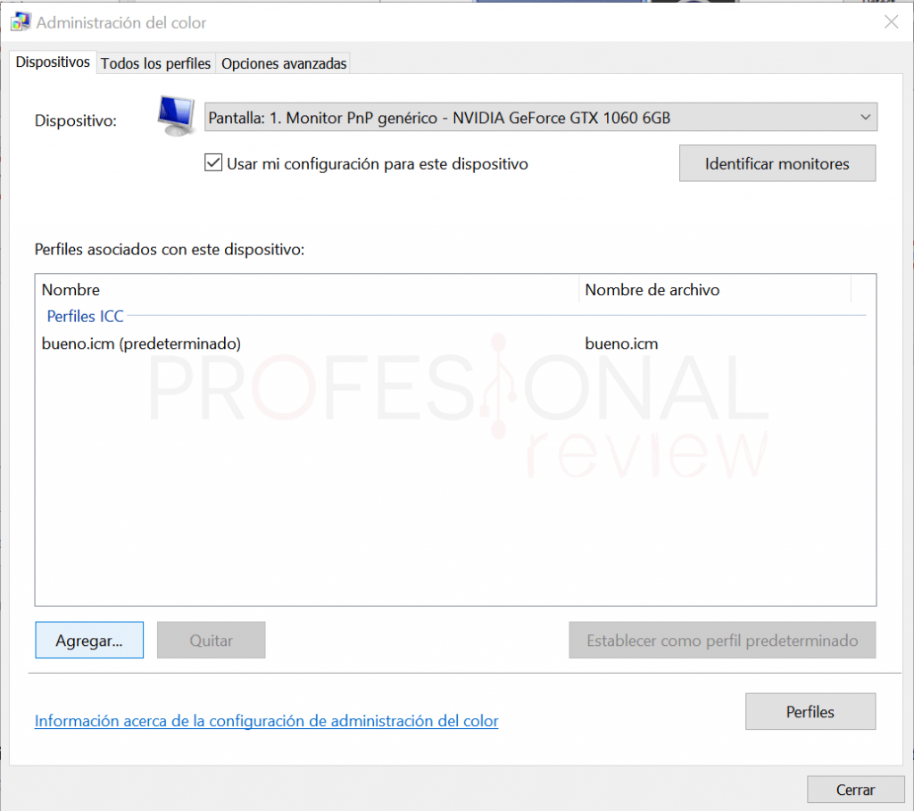 Cómo instalar perfil ICM de monitor en Windows 10