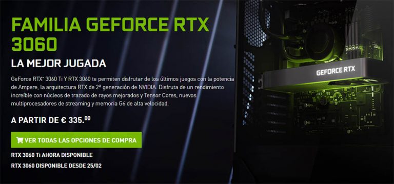 Especificaciones de RTX 3060: 3584 CUDA Cores y 1780 MHz