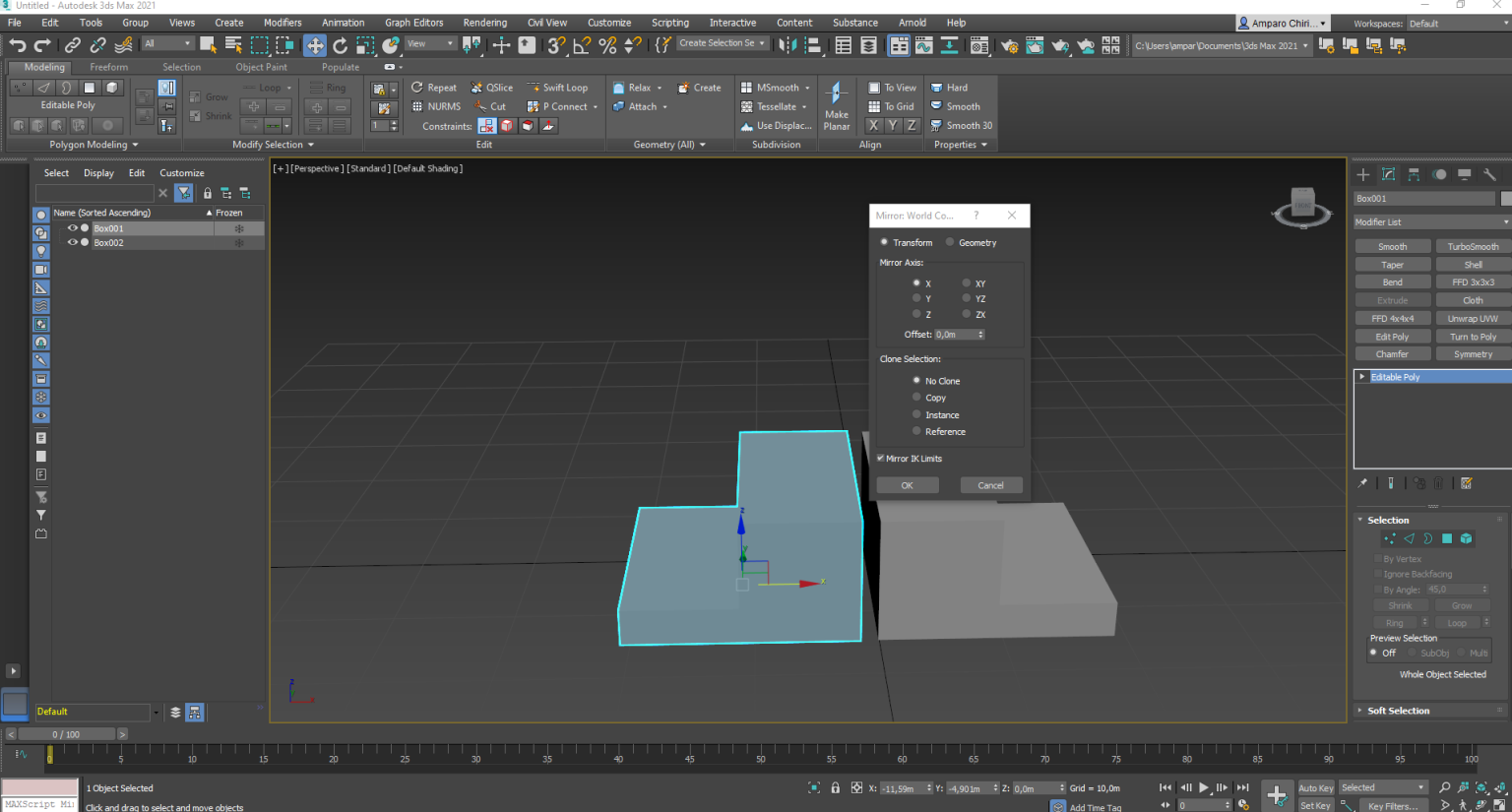 Mirror en 3ds Max cómo funciona