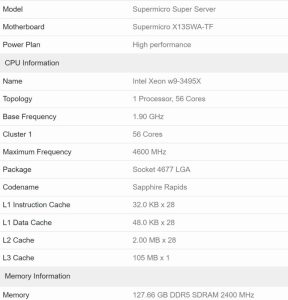 Intel Xeon W9-3495X con 56 núcleos es detectado