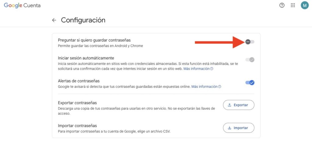 Cómo desactivar las contraseñas en Google
