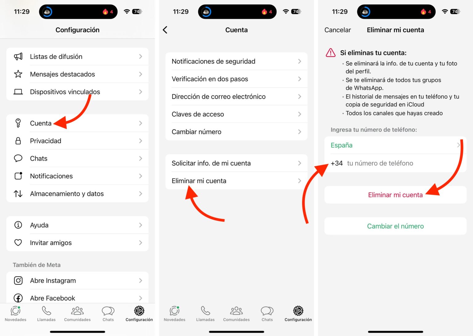 Cómo eliminar una cuenta de WhatsApp 2026