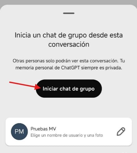 Cómo crear un chat de grupo en ChatGPT