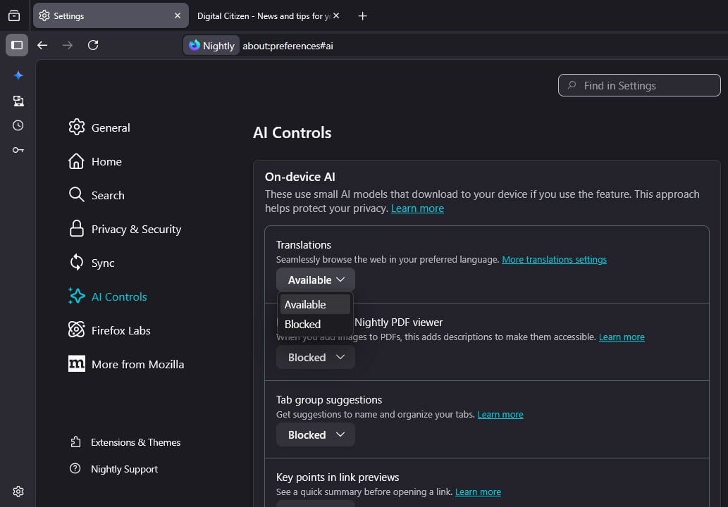 Firefox estrena un panel de control de IA para bloquear toda la ...