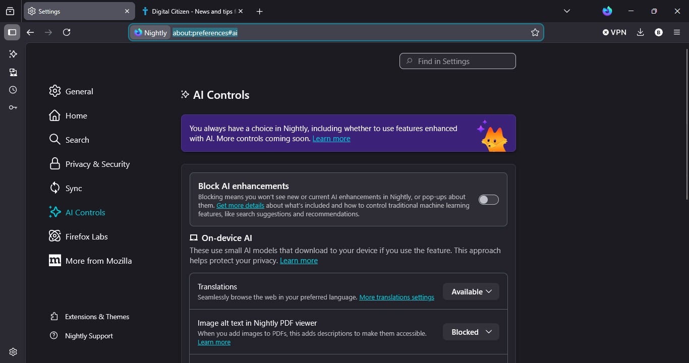 Firefox estrena un panel de control de IA para bloquear toda la ...